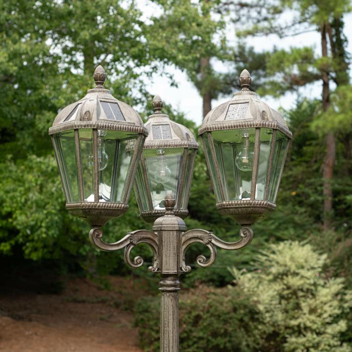 Royal Bulb Solar Lamp Post - w/GS Solar Light Bulb - Triple Lamps ...