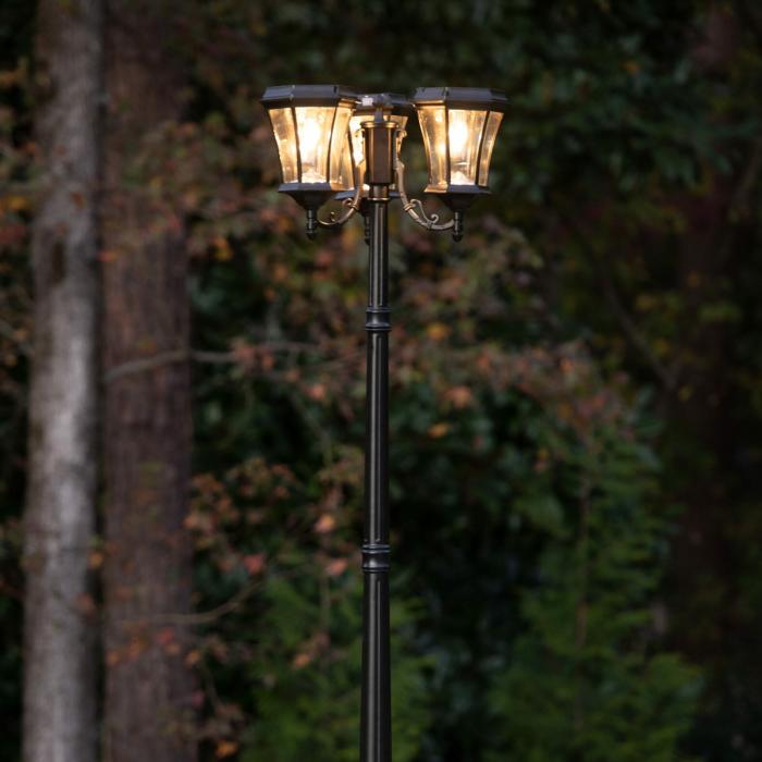 Victorian Bulb Solar Lamp Post w/GS Solar Light Bulb - Triple Lamps ...