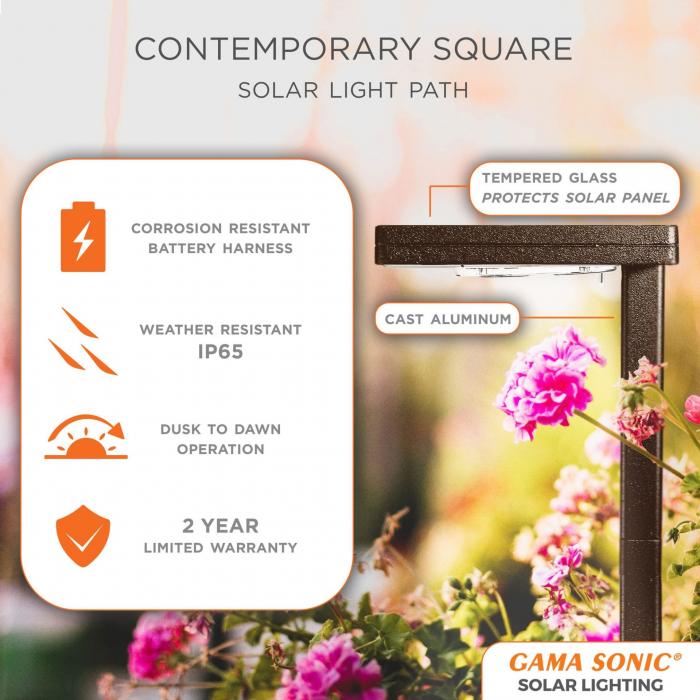 Contemporary Square Solar Path Light with 3 Ground Stake Mounting ...