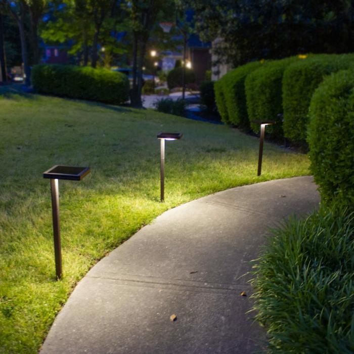 Contemporary Square Solar Path Light with 3 Ground Stake Mounting ...